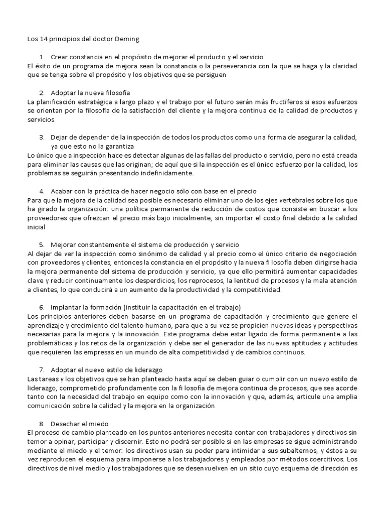 Los 14 Principios Del Doctor Deming | PDF | Calidad (comercial ...