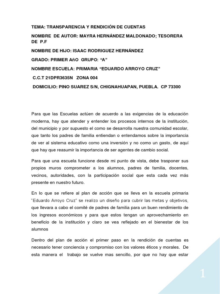 Sobre Rendicion de Cuentas A Los Padres de Familia | PDF | Conocimiento ...