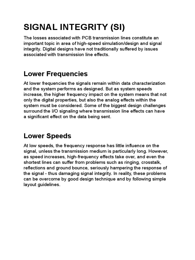 Signal Integrity (Si) : Lower Frequencies | PDF | Printed Circuit Board ...