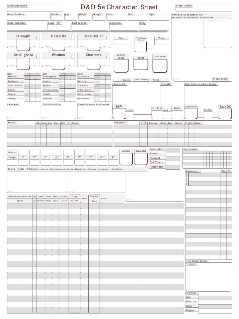 D&D 5E Character Sheet+DM Card - 1pg v15 (Form) | PDF | Role Playing ...