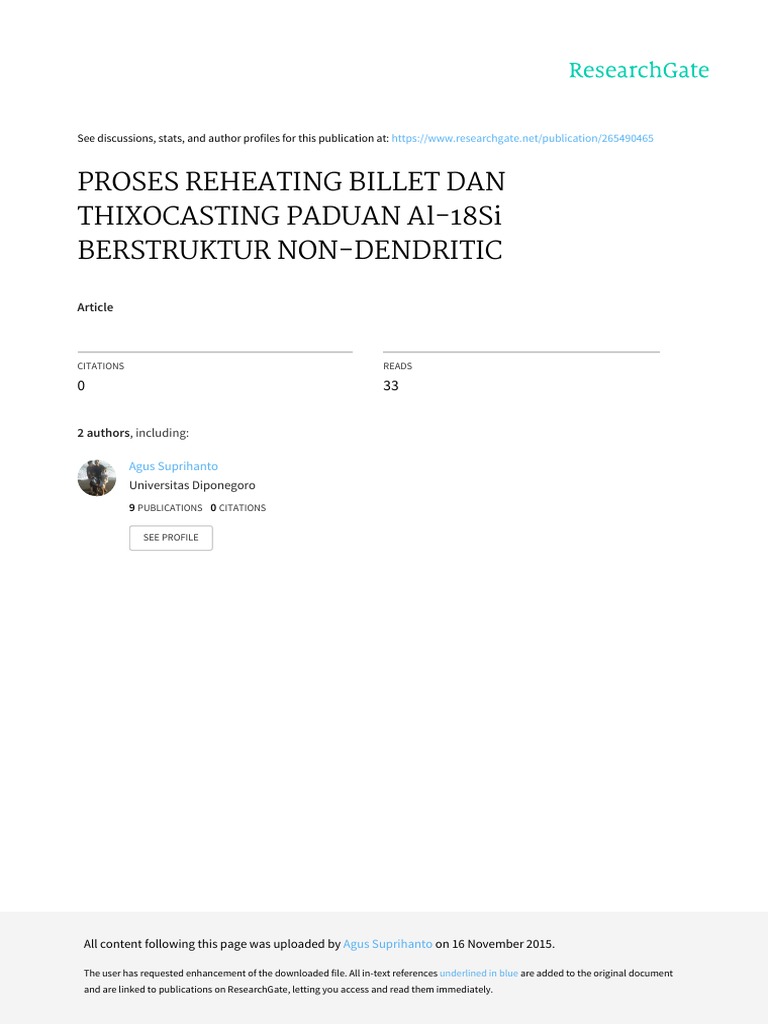 Proses Reheating dan Thixocasting Al-18Si | PDF