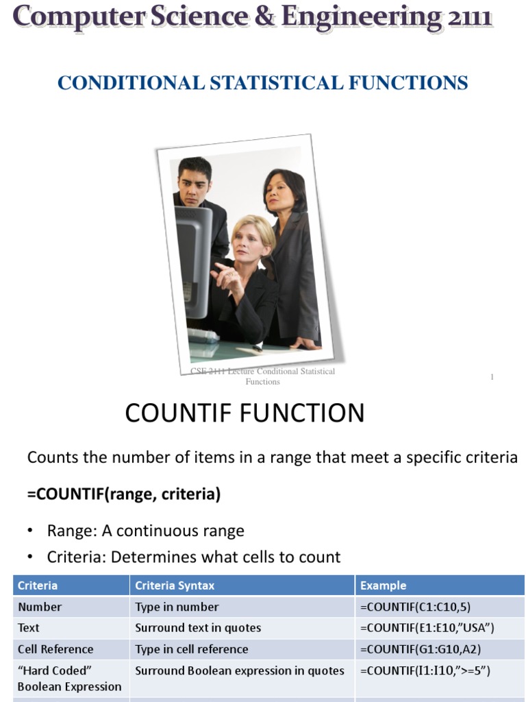 1 CSE 2111 Lecture Conditional Statistical Functions | PDF | Computer Programming | Areas Of ...
