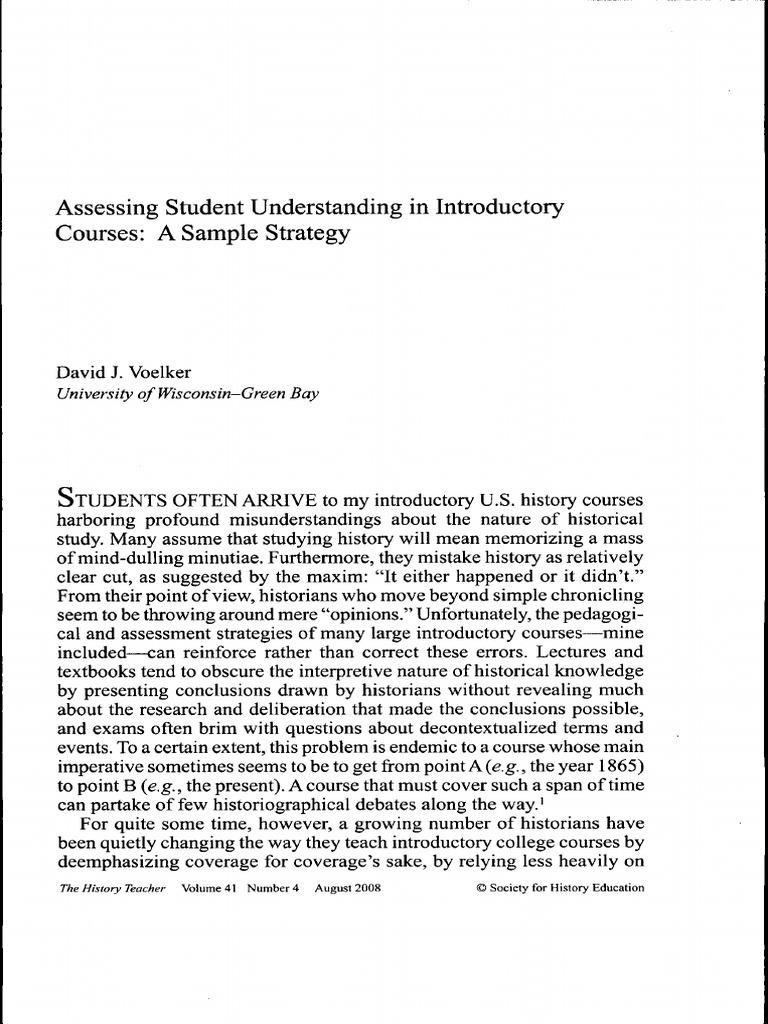 Assessing Student Understanding in Introductory Courses: A Sample ...