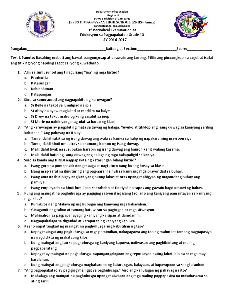 3rd Grading Periodical Esp 10 | PDF