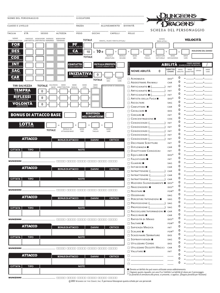 Dungeons & Dragons - Scheda Editabile 3.5 | PDF