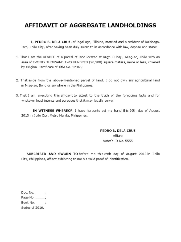 Affidavit of Aggregate Landholdings | PDF | Law