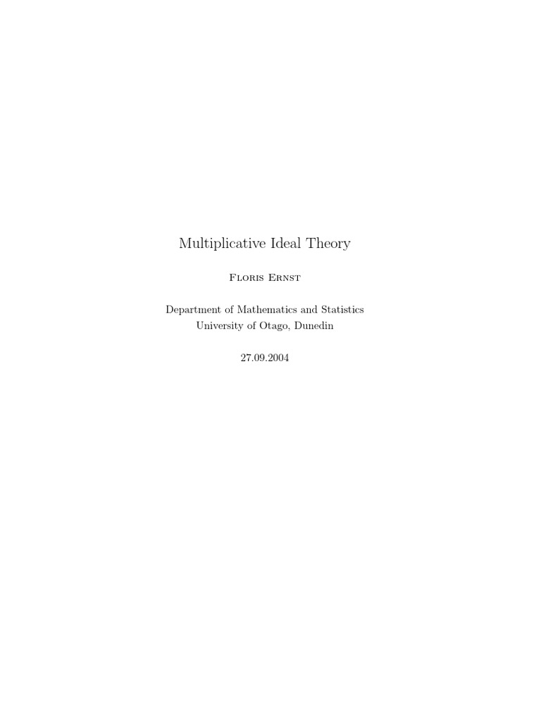 Multiplicative Ideal Theory PDF | PDF | Ring (Mathematics) | Integer