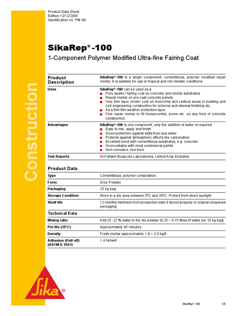 Sikarep - 100: 1-Component Polymer Modified Ultra-Fine Fairing Coat ...