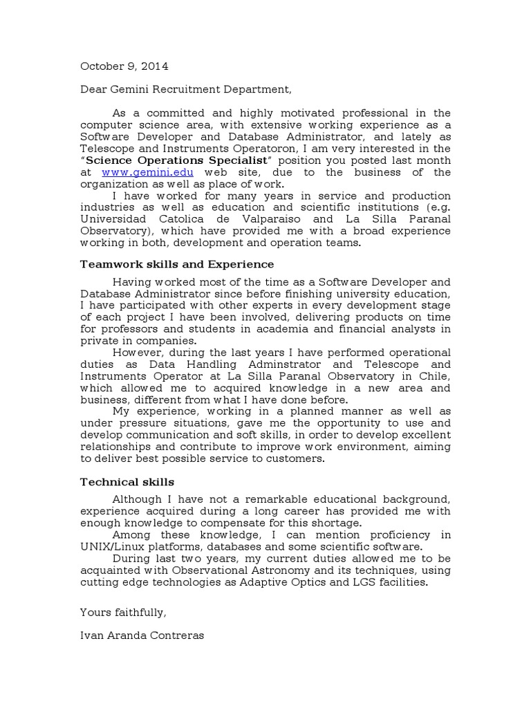 IvanArandaC CoverLetter TIO | PDF | Programmer | Computing