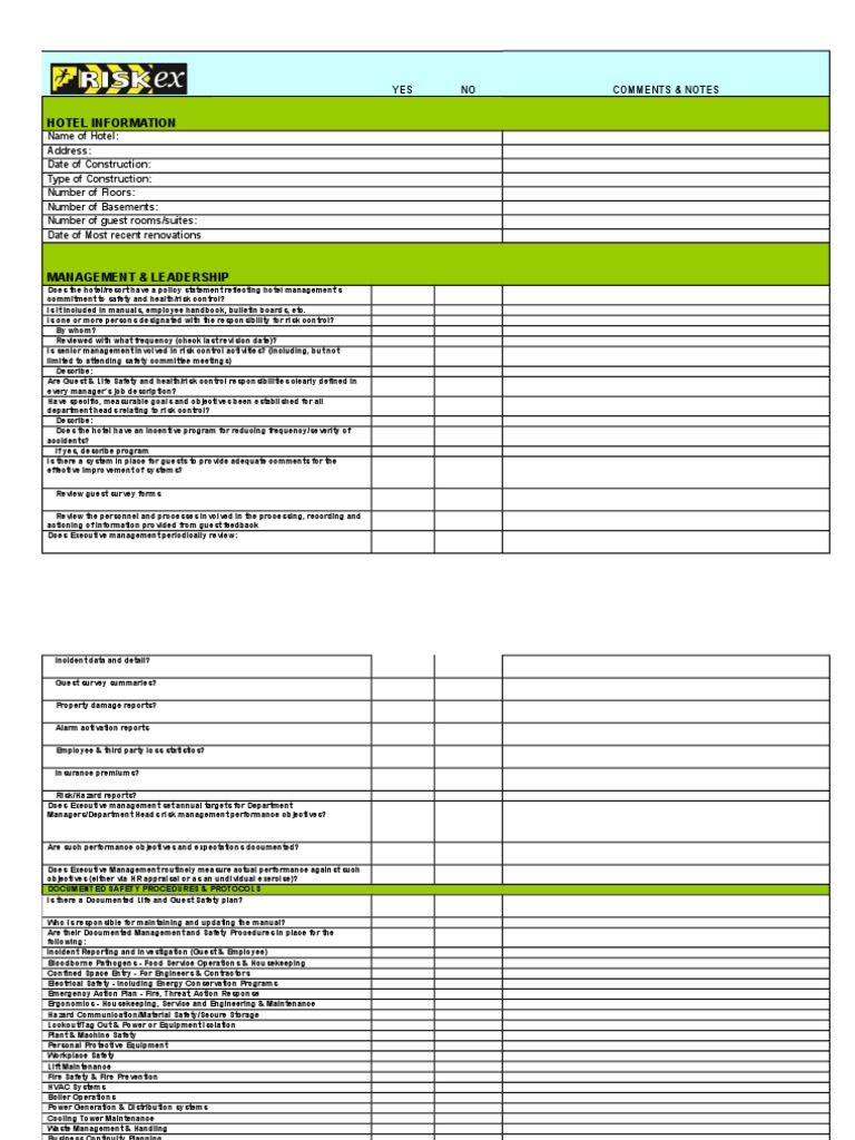 Hotel Resort Risk Checklist | PDF | Elevator | Hvac