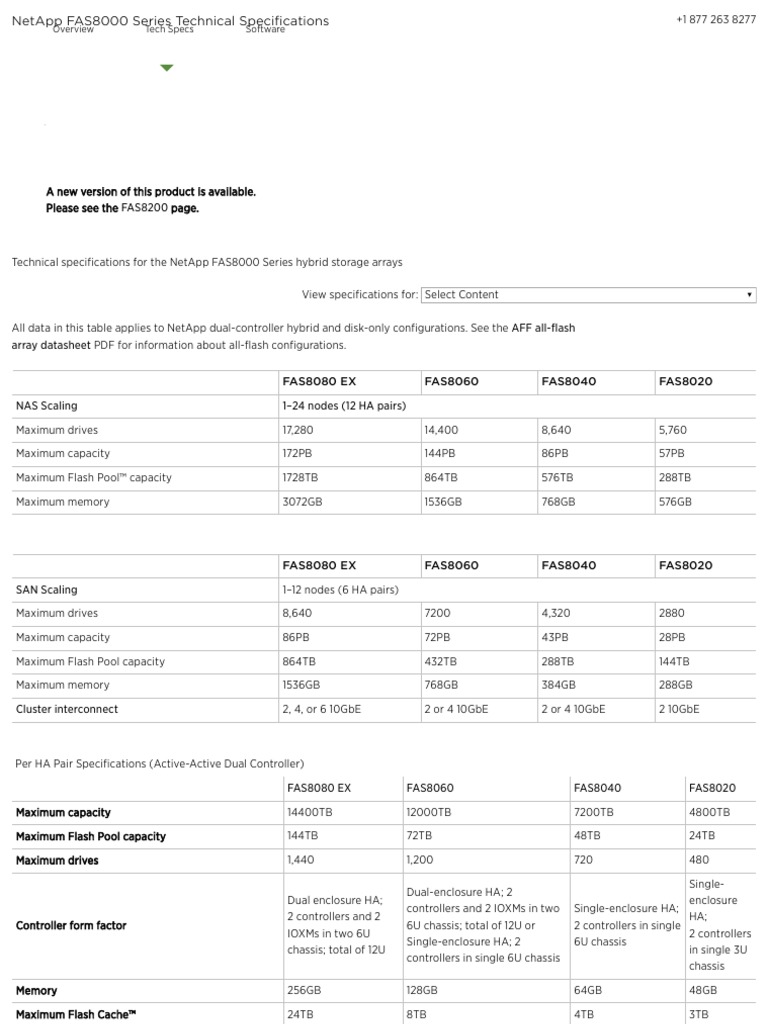 FAS8020, FAS8040, FAS8060, FAS8080 Specs - Data Storage - NetApp | PDF