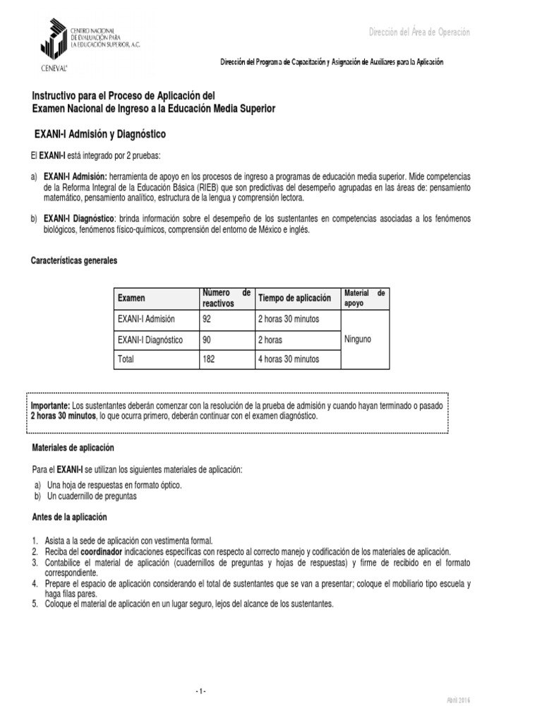 EXANI-I Admisión y Diagnóstico 2017 | PDF | Prueba (evaluación ...