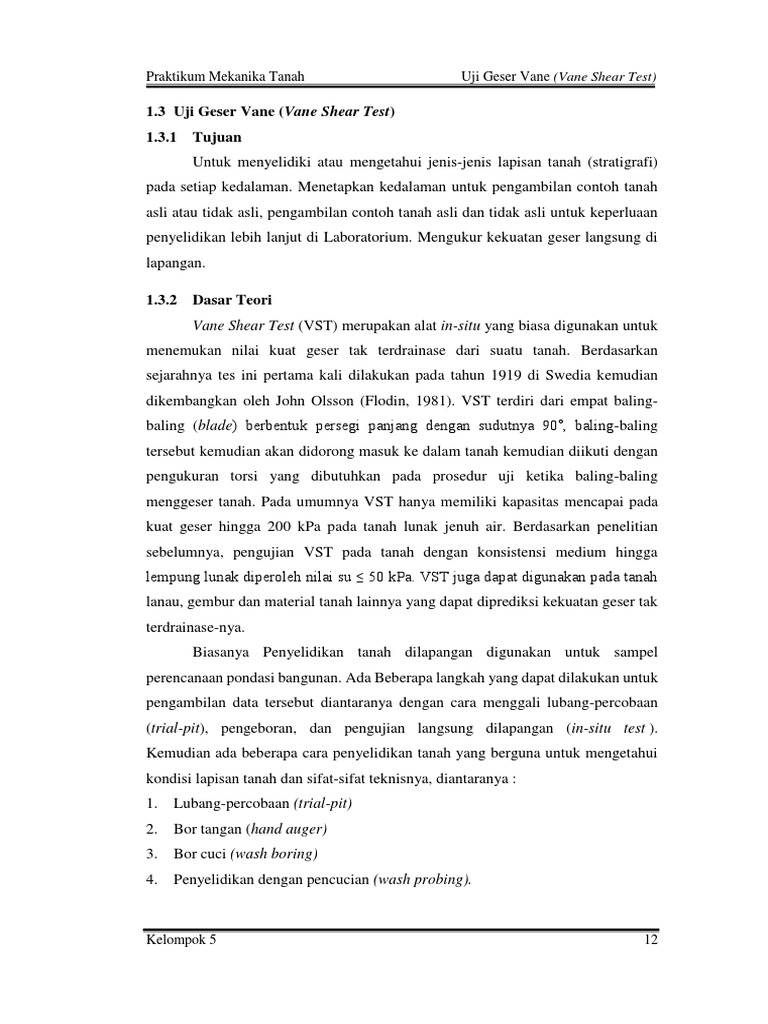 Uji Geser Vane: Metode dan Prosedur | PDF