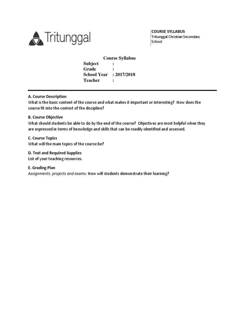 Course Syllabus Subject Grade School Year 2017 2018 Teacher Pdf