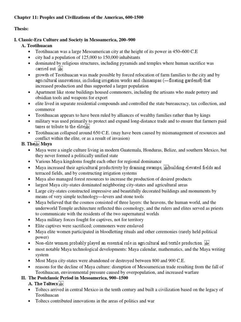 Chapter 11: Peoples and Civilizations of The Americas, 600-1500 Thesis ...