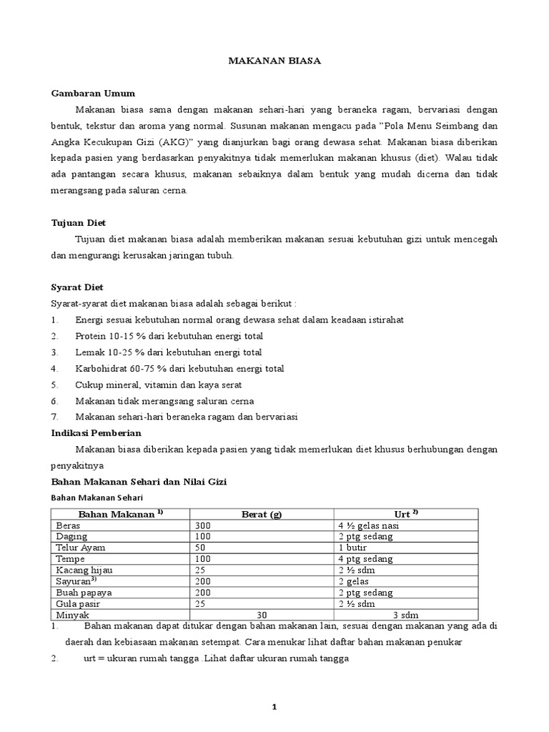Standar Makanan Rumah Sakit | PDF