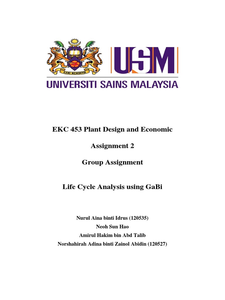 EKC 453 Plant Design and Economic Assignment 2 Group Assignment | PDF