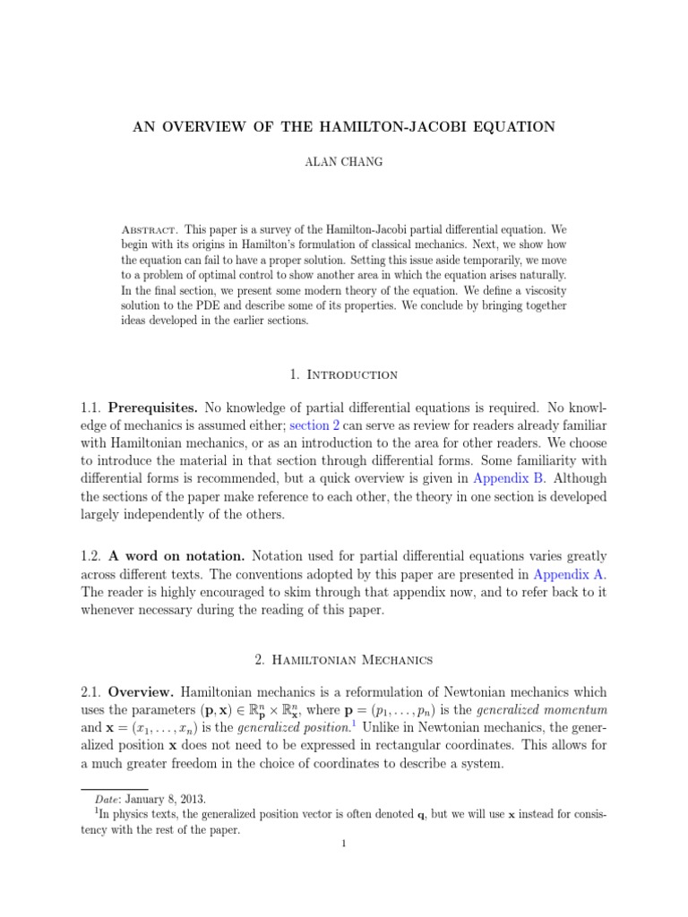 An Overview of The Hamilton-Jacobi Equation - 21 | PDF | Hamiltonian ...