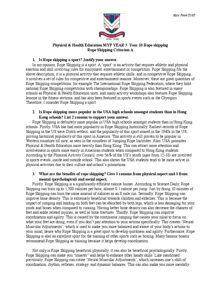 Year 10 Rope Skipping Analysis | PDF | Social Support | Mass Media