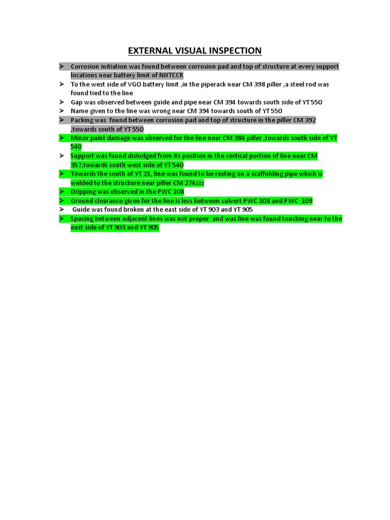 External Visual Inspection Report Identifying Various Corrosion ...
