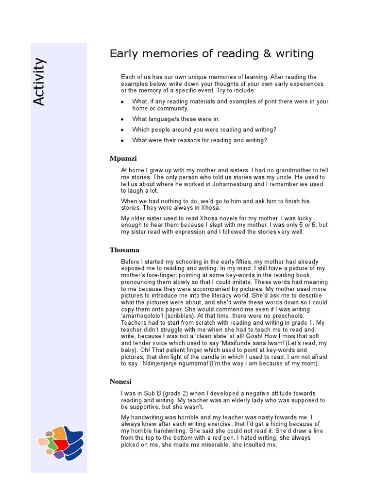 Early Memories Activity | PDF | Reading (Process) | Teaching And Learning