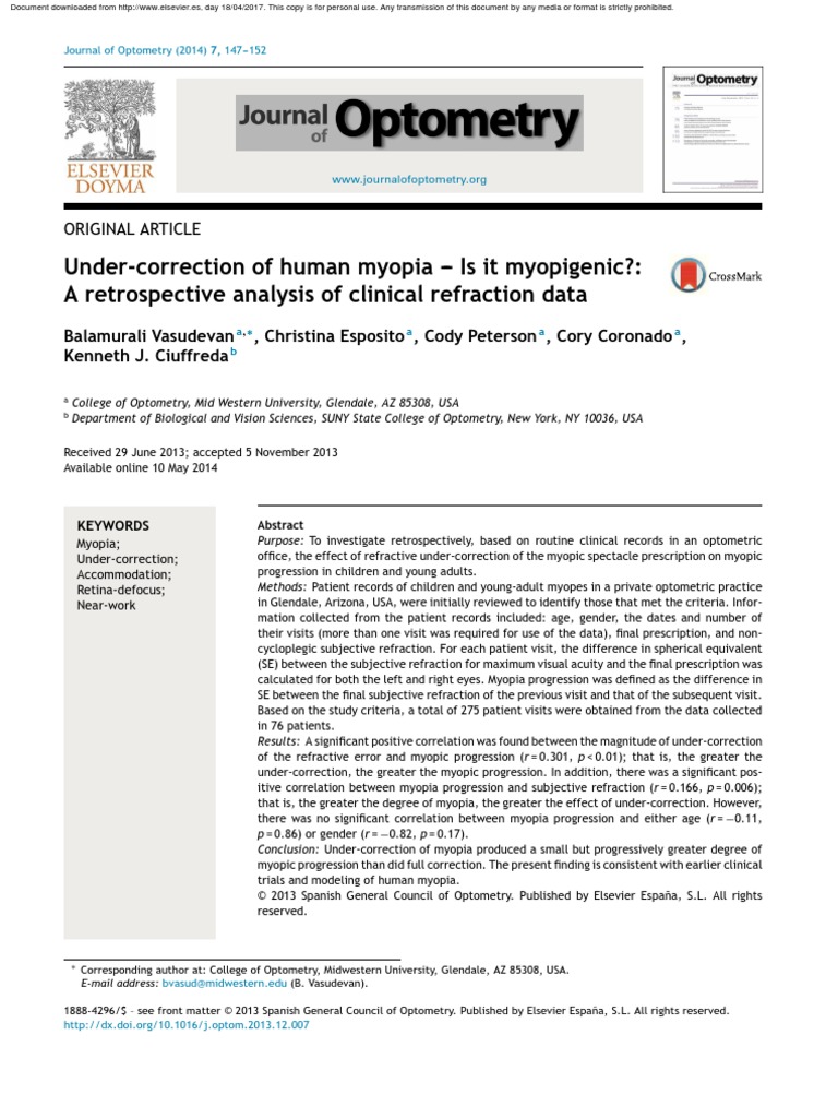 Under-Correction of Human Myopia - Is It Myopigenic?: A Retrospective ...