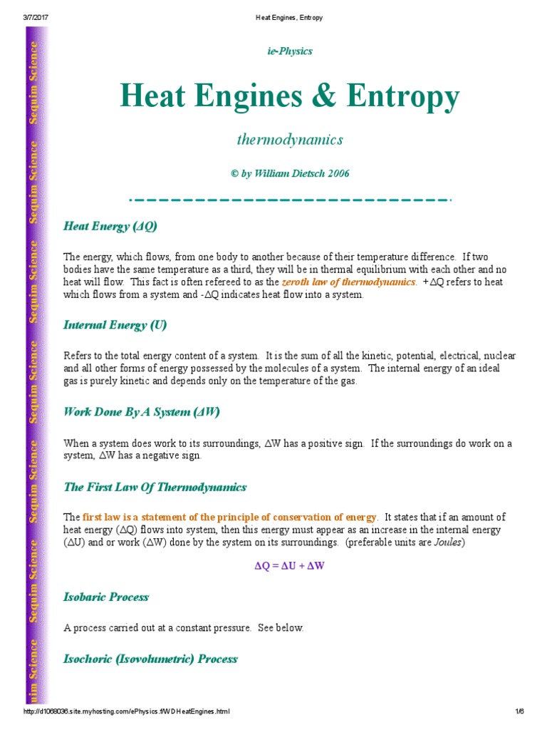 Heat Engines, Entropy | PDF | Entropy | Heat