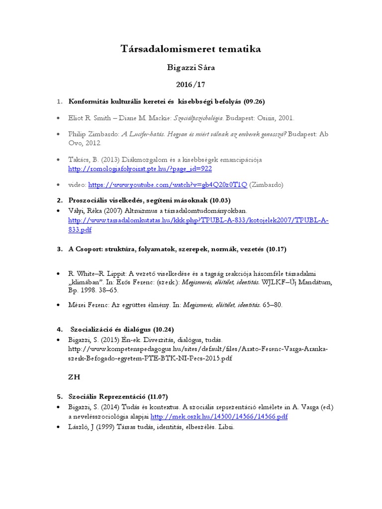 Társadalomismeret Tematika | PDF