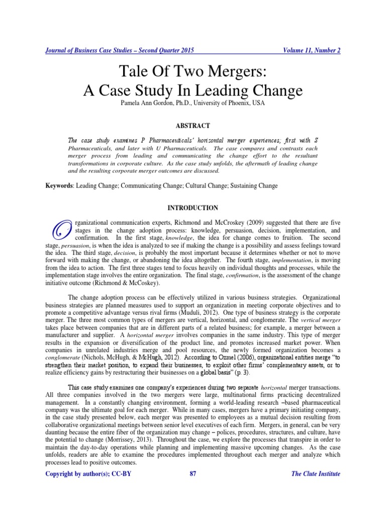 Tale of Two Mergers: A Case Study in Leading Change | PDF | Mergers And ...