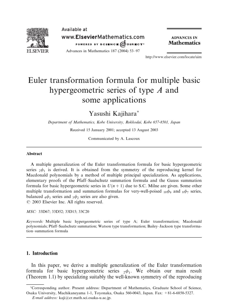 Kajihara Y - Euler Transformation Formula For Multiple Basic Hypergeoemtric Series of Type A and ...