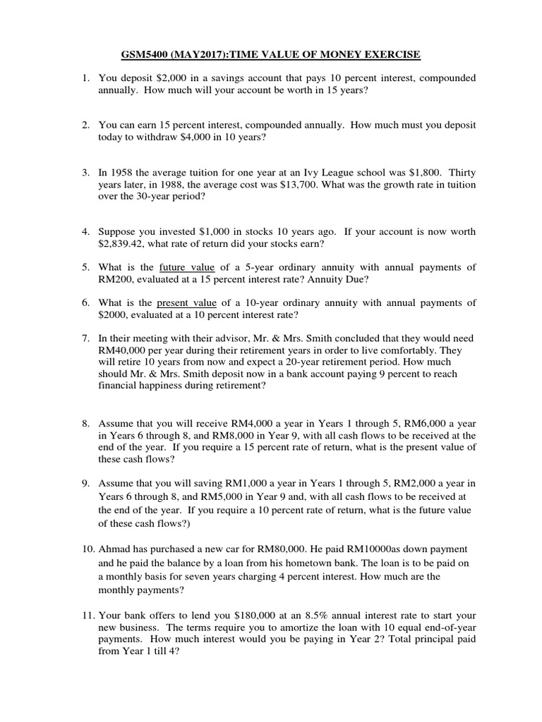 Gsm5400 (May2017) :time Value of Money Exercise | PDF