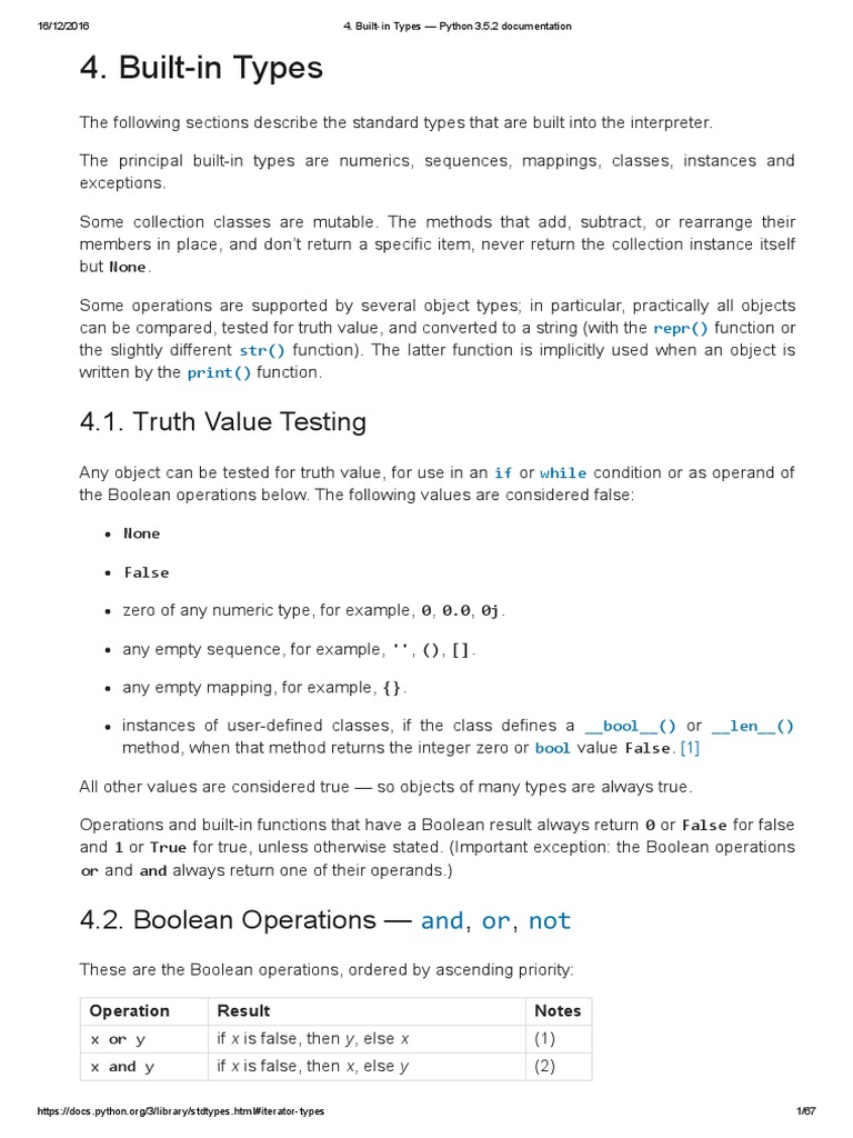 Built-In Types - Python 3.5 | Download Free PDF | Boolean Data Type | Integer (Computer Science)