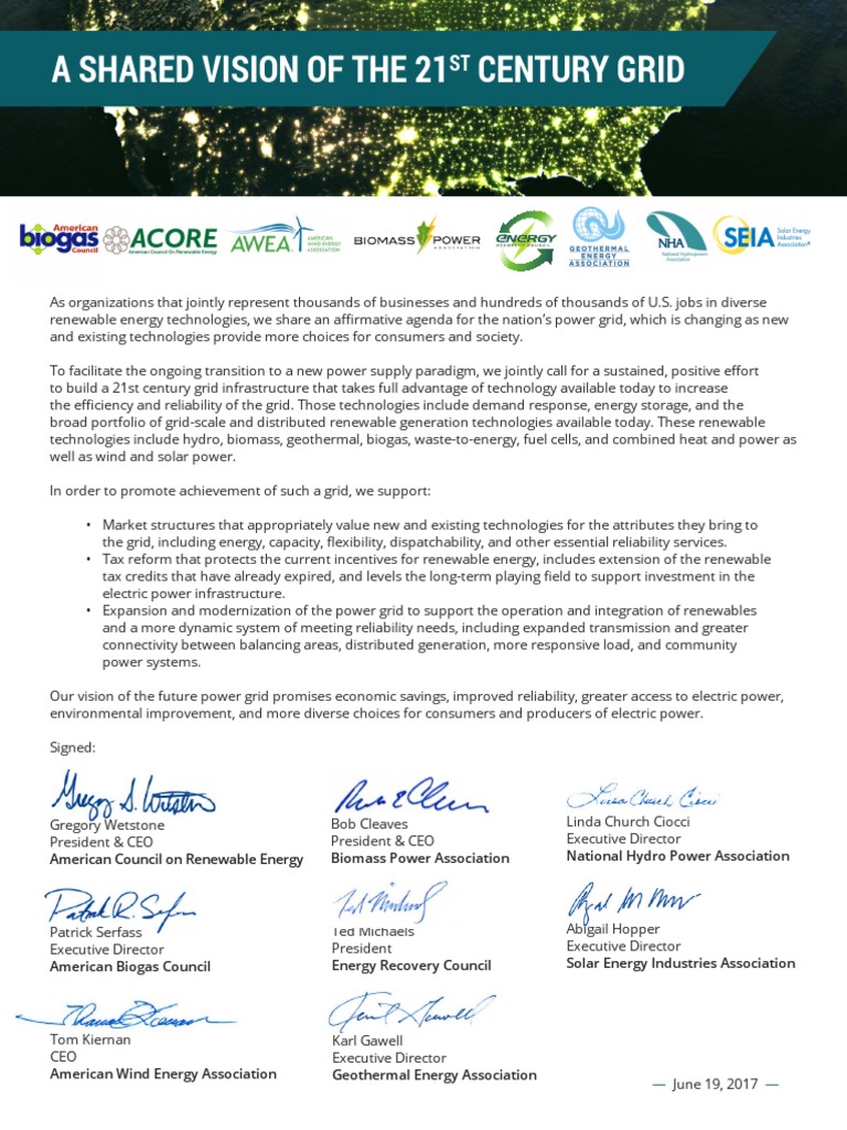 Joint Renewable Grid Vision Statement - FNL - June 19 | PDF | Renewable ...
