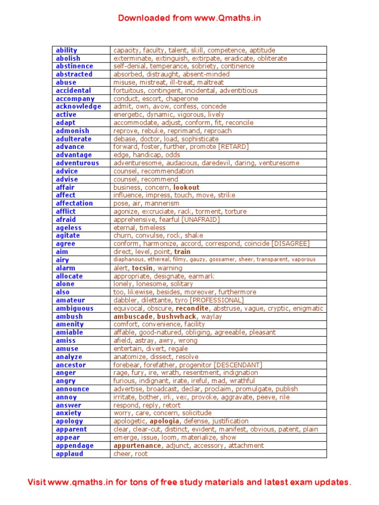 Reference List of Synonyms PDF | PDF