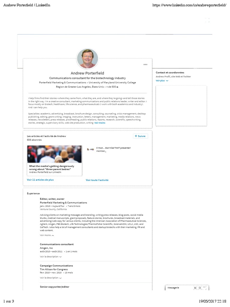 Andrew Porterfield - LinkedIn Mai 2017 | PDF | Editing | Public Relations