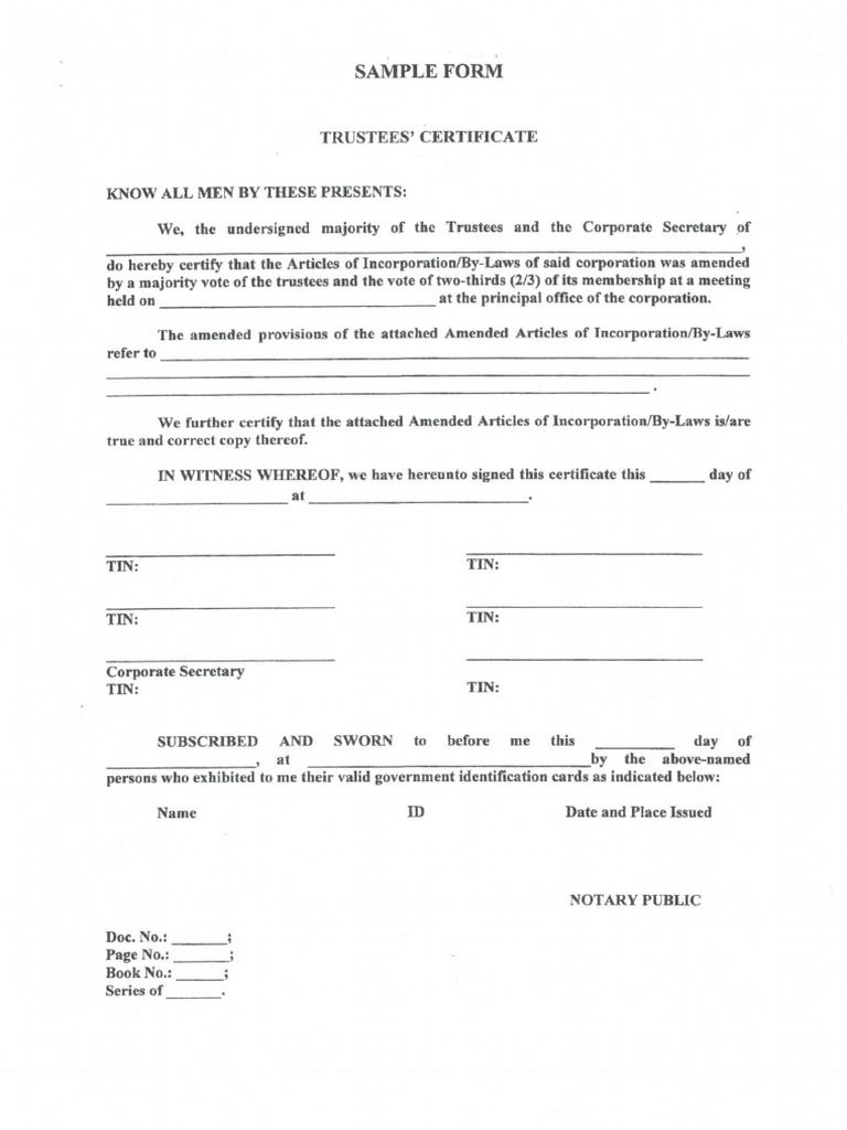 Trustees Certificate | PDF