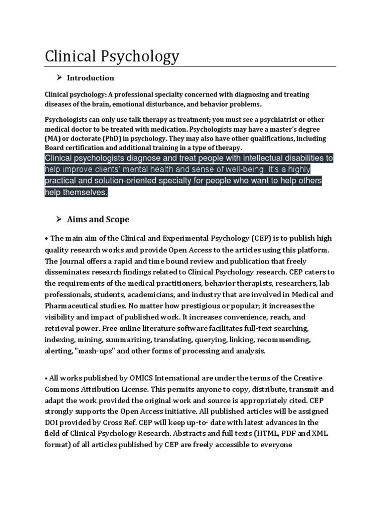Clinical Psychology: Aims and Scope | PDF | Psychological Evaluation ...