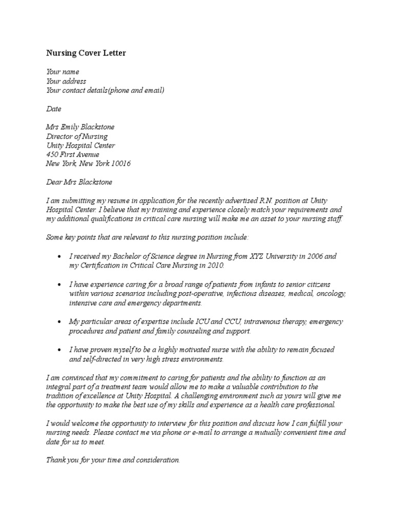 Letters of Intent (Cover Letters) | Intensive Care Medicine | Nursing