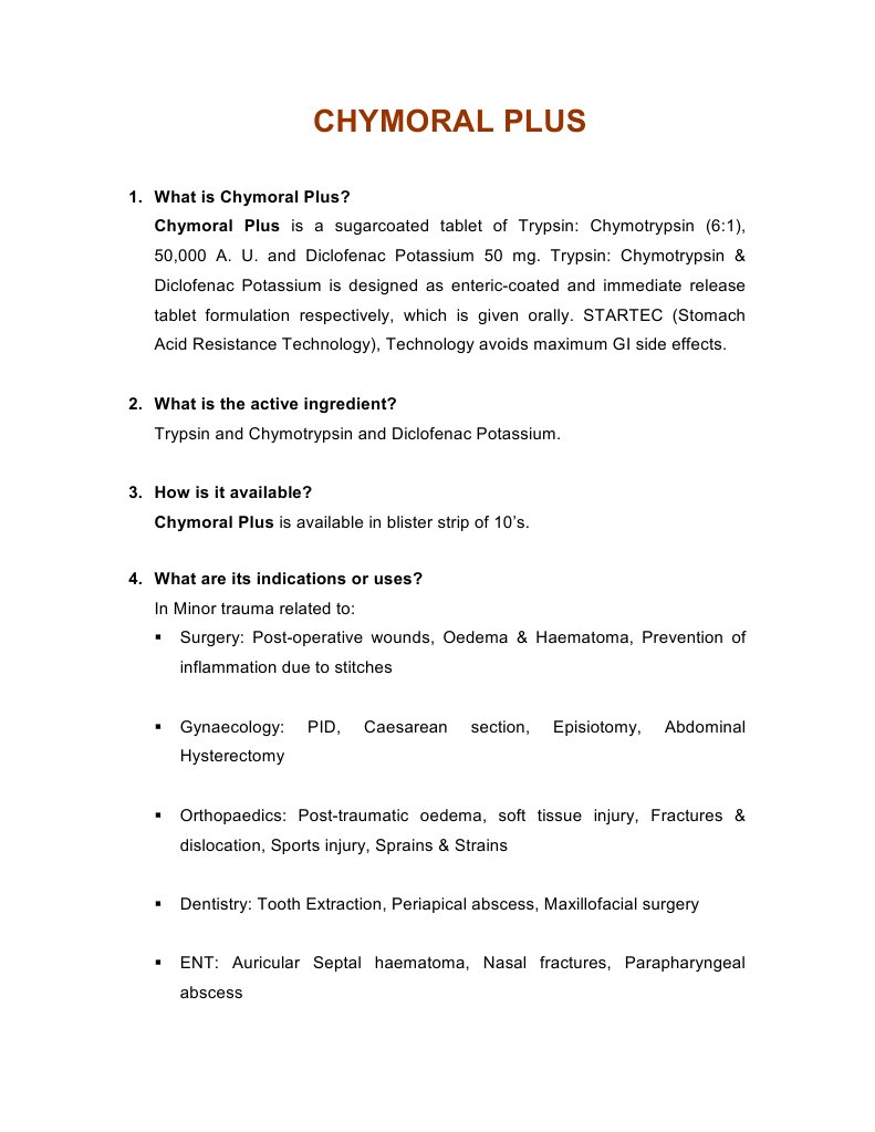 Chymoral Plus' | Dose (Biochemistry) | Adverse Effect | Free 30-day ...