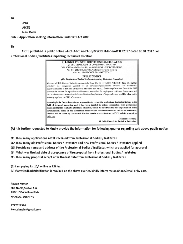 Sub:-Application Seeking Information Under RTI Act 2005 Sir | PDF