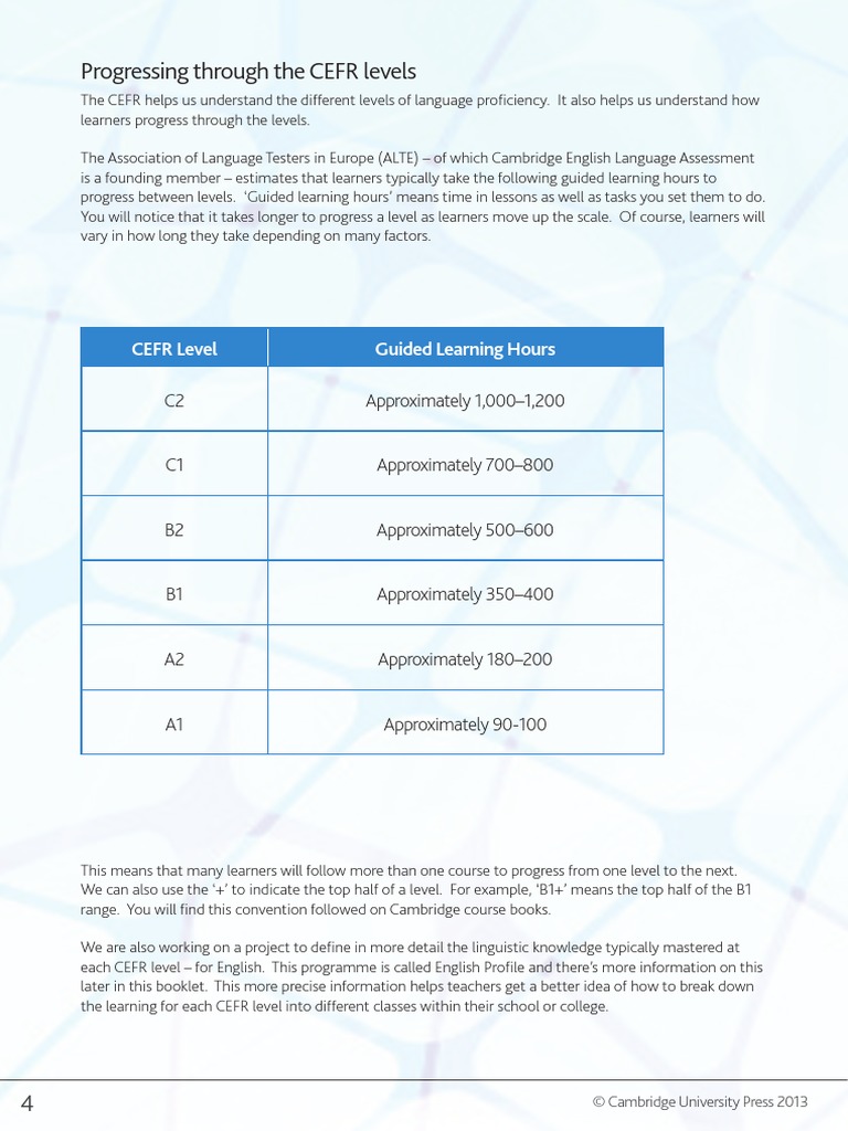 Progressing Through The CEFR Levels: CEFR Level Guided Learning Hours | PDF