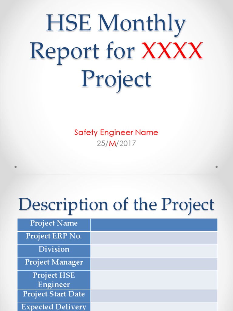 HSE Monthly Report For XXXX2 Project | PDF | Safety | Occupational ...