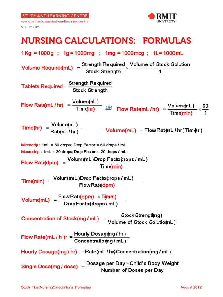 NursingCalculations Formulas PDF | PDF