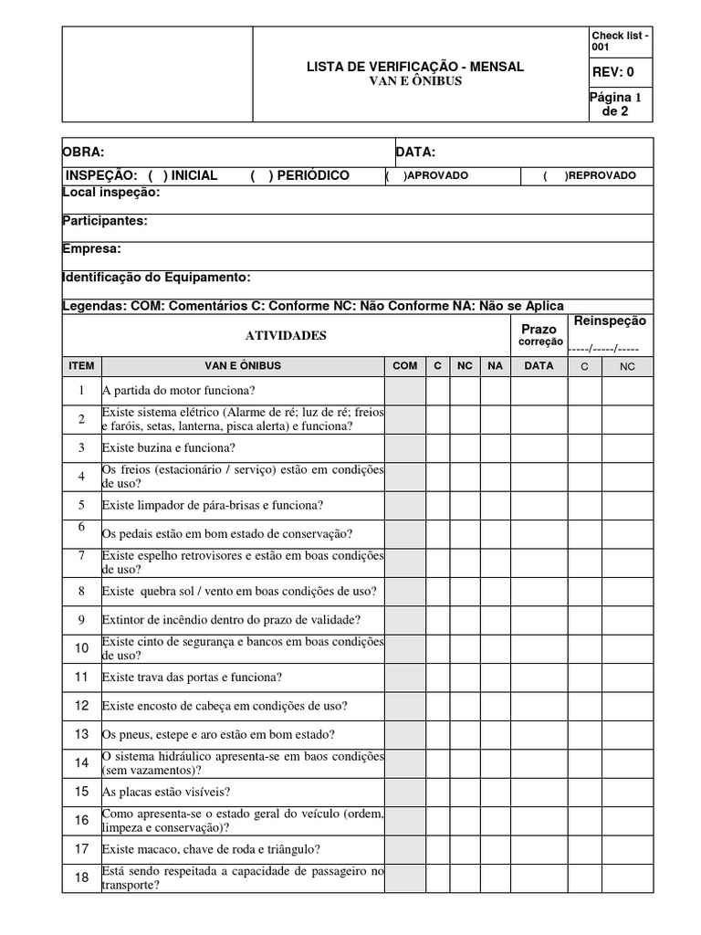 Check List Onibus Ou Van | PDF | Veículos | Transporte