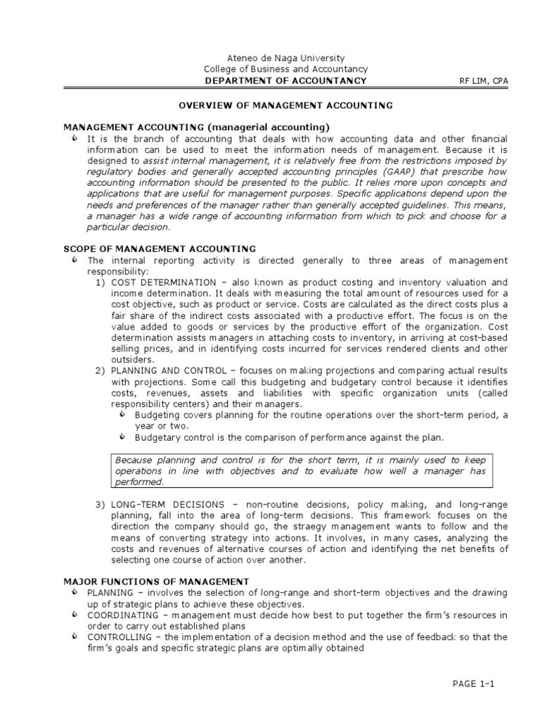 Overview of Management Accounting | PDF | Management Accounting ...