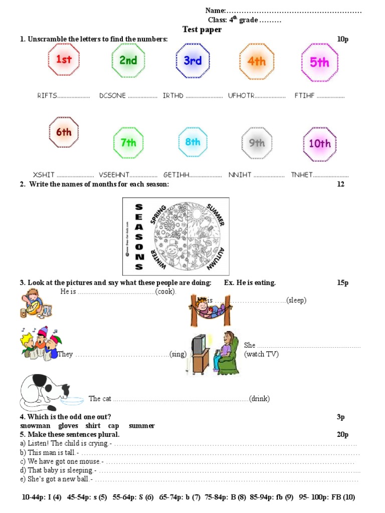 4th Grade Test Paper Corrections | PDF