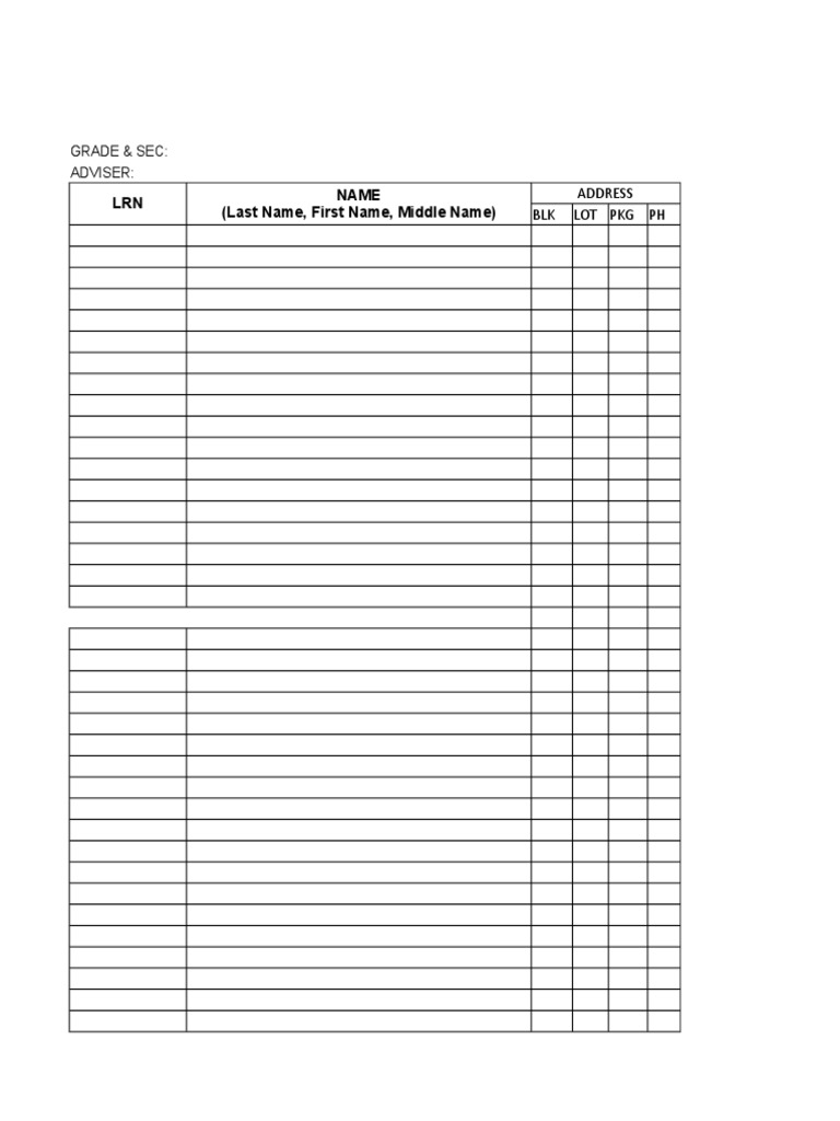 LRN Name (Last Name, First Name, Middle Name) : Grade & Sec: Adviser | PDF