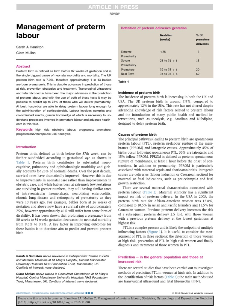 Management of Preterm | PDF | Preterm Birth | Childbirth