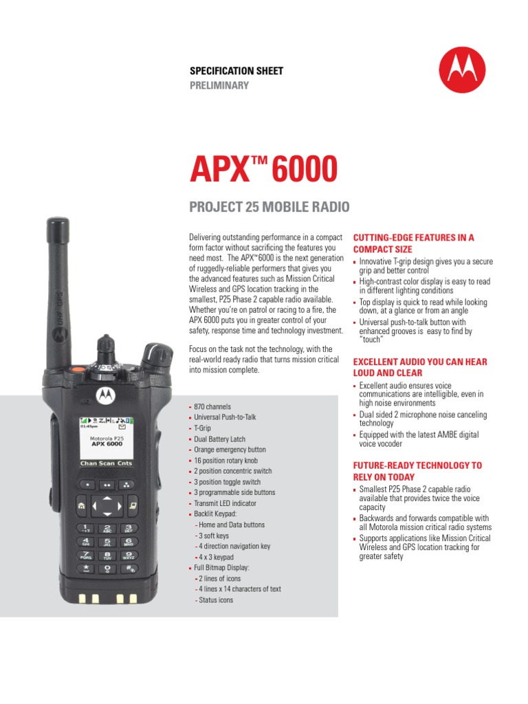 APX 6000 Spec Sheet | PDF | Radio | Electrical Engineering