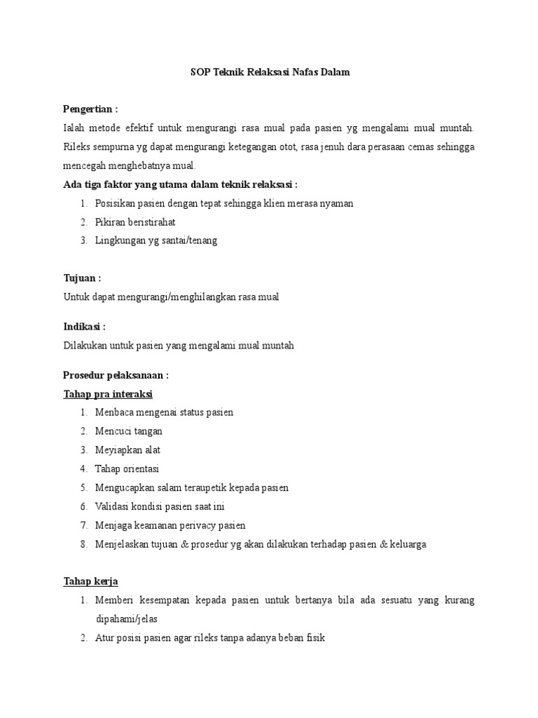 SOP Teknik Relaksasi Nafas Dalam | PDF